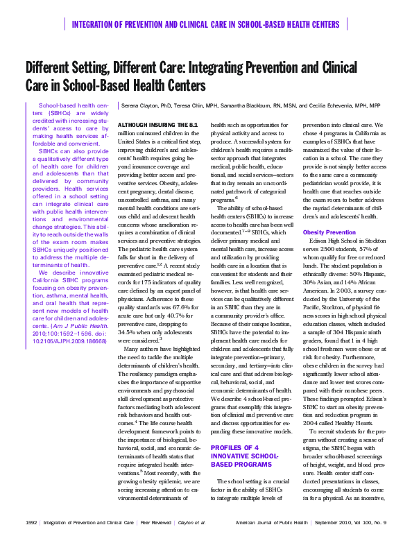 (PDF) Different Setting, Different Care: Integrating Prevention and ...