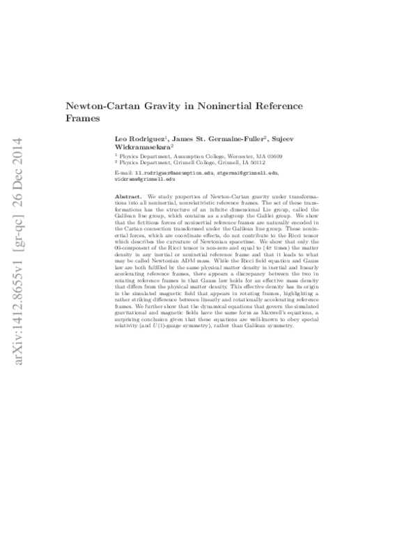 (PDF) Newton-Cartan Gravity in Noninertial Reference Frames