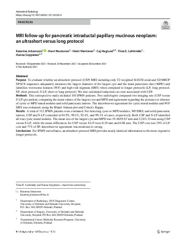 (PDF) MRI follow-up for pancreatic intraductal papillary mucinous ...