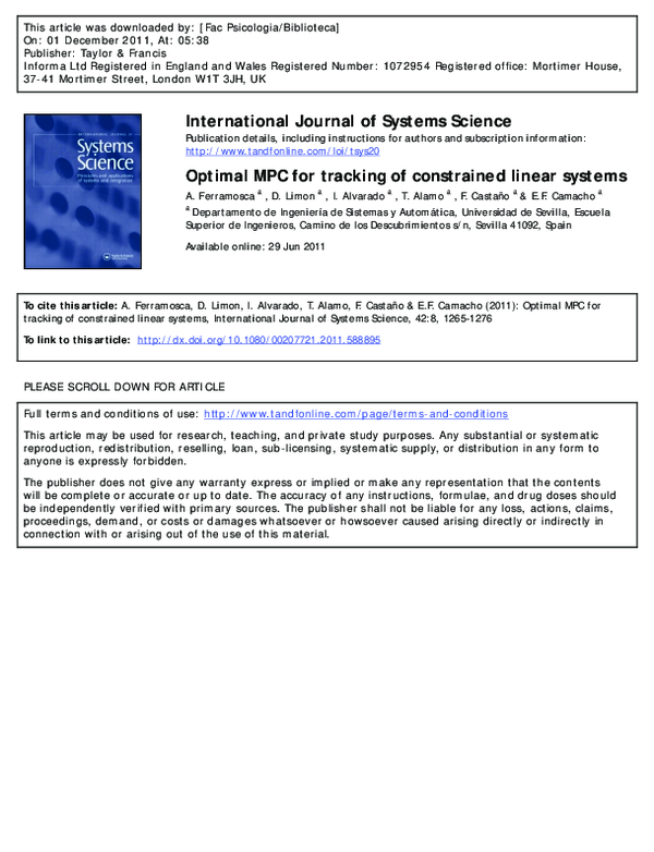 (PDF) Optimal MPC for tracking of constrained linear systems | IGNACIO ... (PDF) Optimal MPC for tracking of constrained linear systems | IGNACIO ...