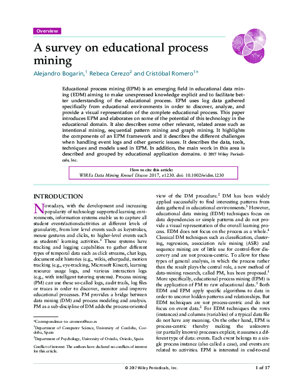 Pdf A Survey On Educational Process Mining