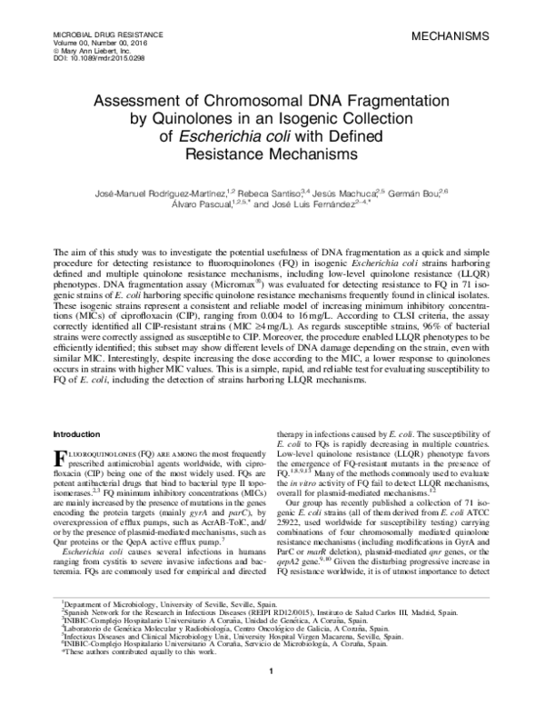 (PDF) Assessment of Chromosomal DNA Fragmentation by Quinolones in an ...