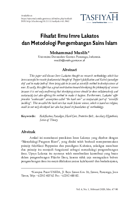 (PDF) Filsafat Ilmu Imre Lakatos dan Metodologi Pengembangan Sains Islam