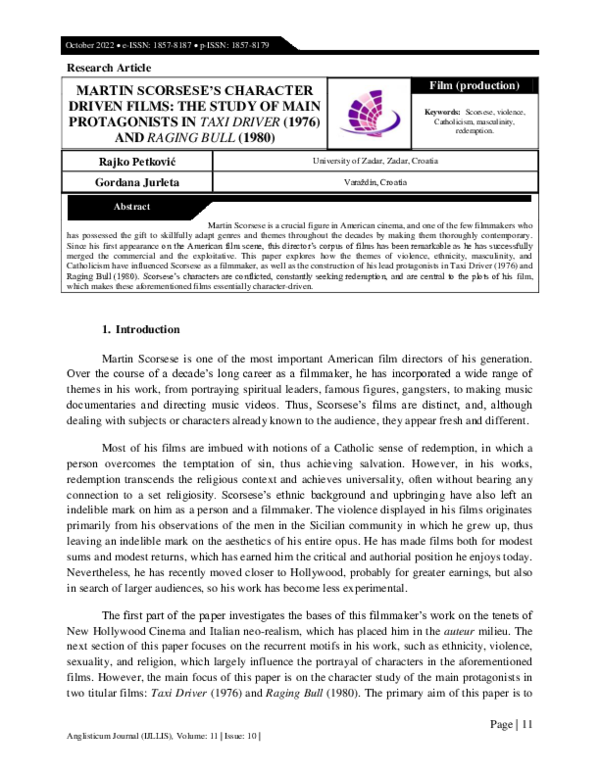 (PDF) Martin Scorsese's Character Driven Films: The Study of Main ...