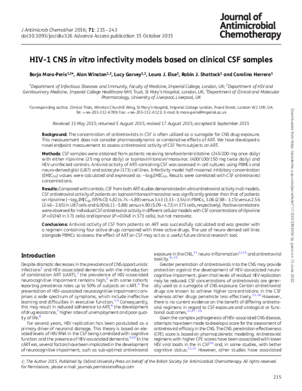 (PDF) HIV-1 CNSin vitroinfectivity models based on clinical CSF samples