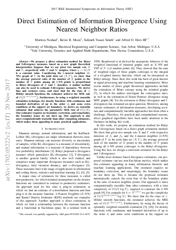 (PDF) Direct estimation of information divergence using nearest neighbor ratios