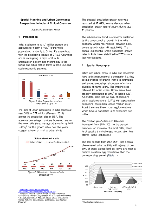 (PDF) Spatial Planning and Urban Governance Perspectives in India : A ...