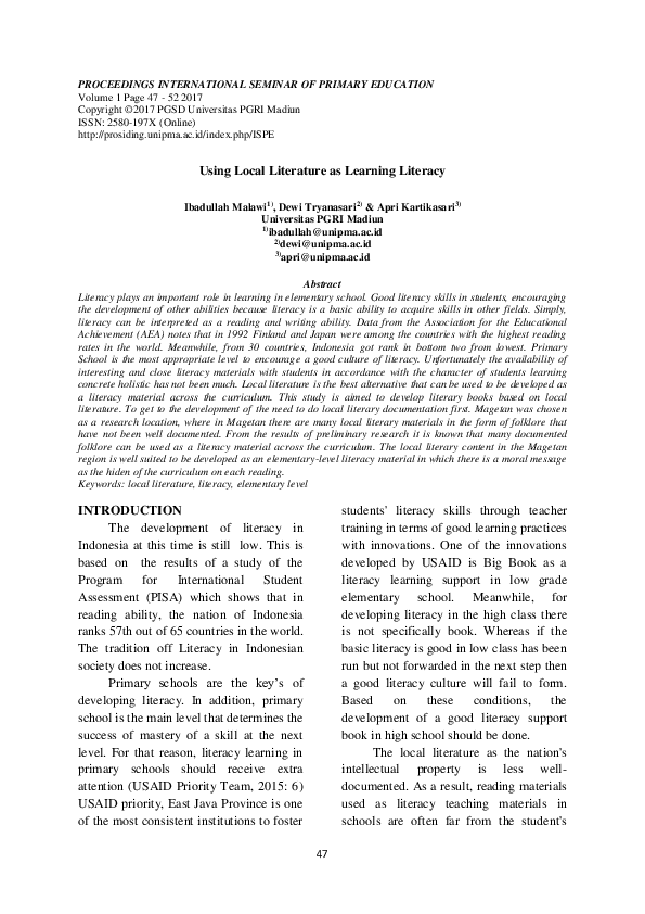 (PDF) Using Local Literature as Learning Literacy | Dewi Tryanasari ...