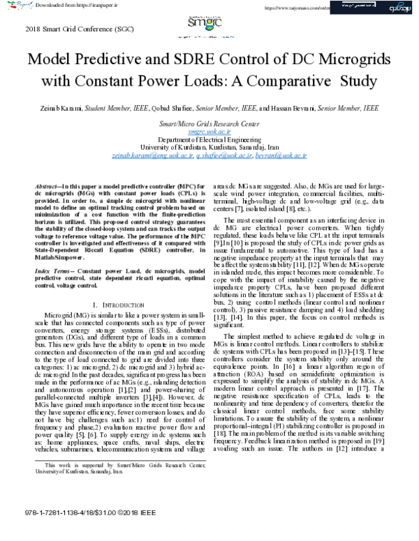 (PDF) Model Predictive and SDRE Control of DC Microgrids with Constant Power Loads: A ...