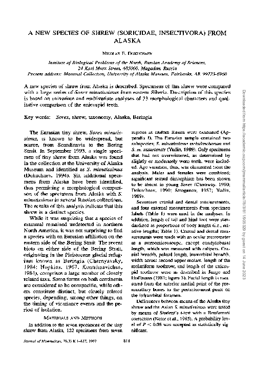 (PDF) A New Species of Shrew (Soricidae, Insectivora) from Alaska
