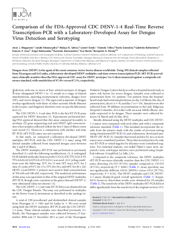 (PDF) Comparison of the FDA-Approved CDC DENV-1-4 Real-Time Reverse Transcription-PCR with a ...