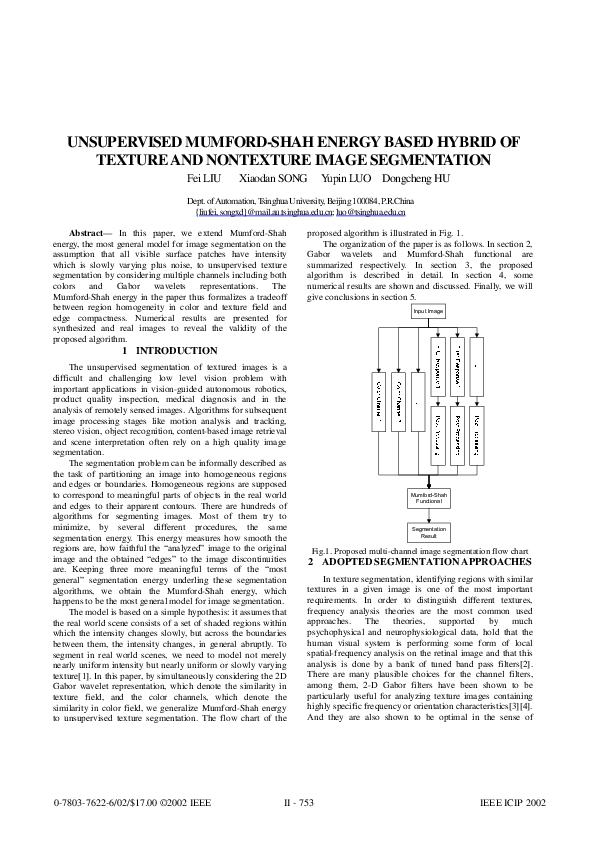 (PDF) Unsupervised Mumford-Shah energy based hybrid of texture and nontexture image segmentation