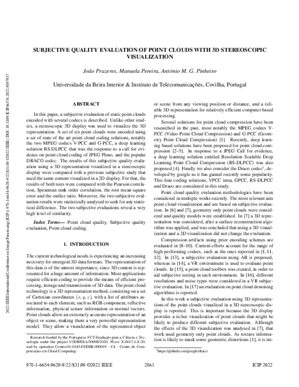 (PDF) Quality Evaluation of Point Clouds in 3D