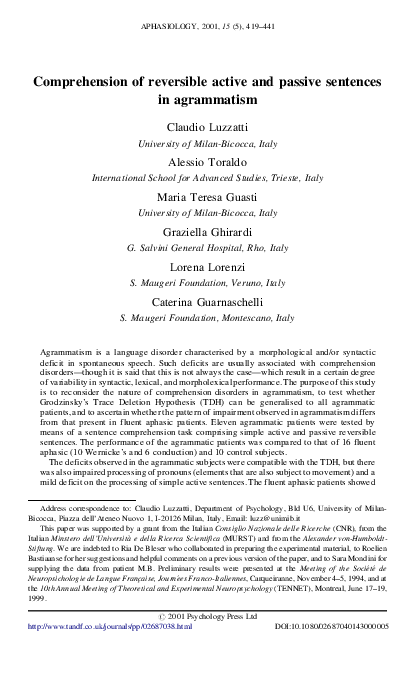 (PDF) Comprehension of Reversible Active and Passive Sentences In ...