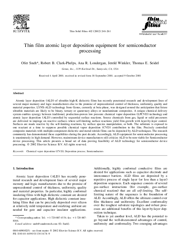 (PDF) Thin film atomic layer deposition equipment for semiconductor ...