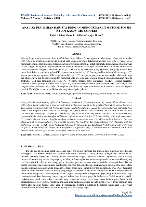 (PDF) Menggunakan Metode Topsis ( Studi Kasus : Mo Coffee ) | Anjar ...