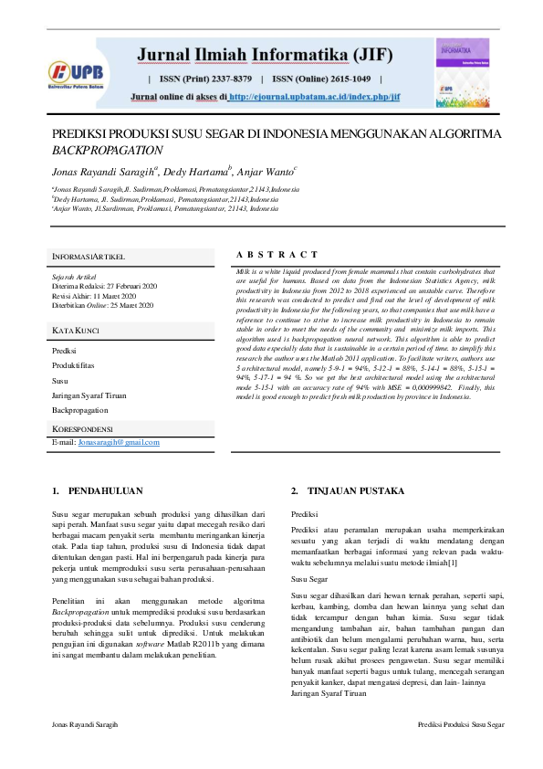 (PDF) Prediksi Produksi Susu Segar DI Indonesia Menggunakan Algoritma ...