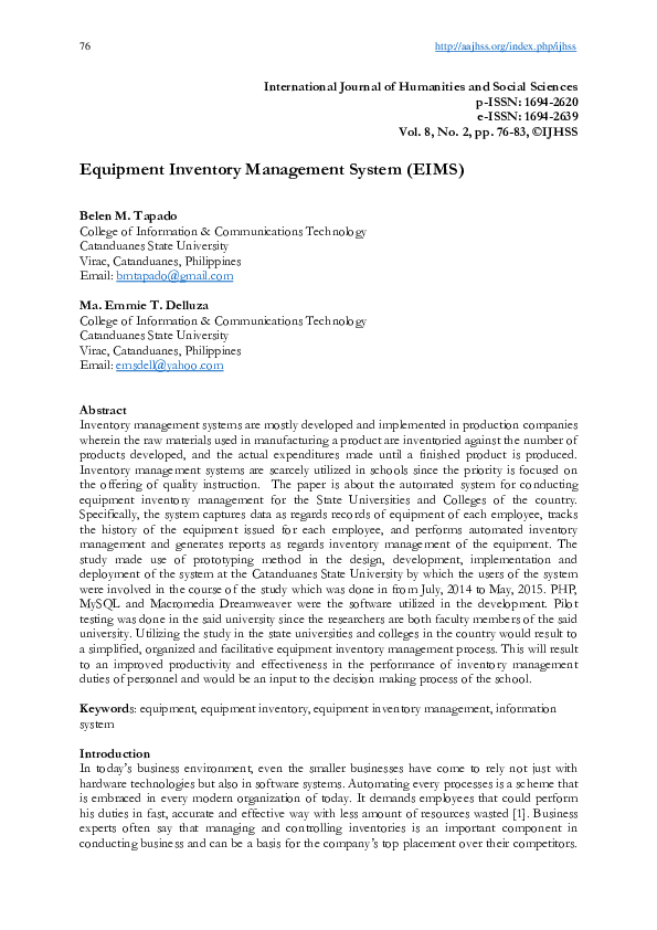 (PDF) Equipment Inventory System EIMS
