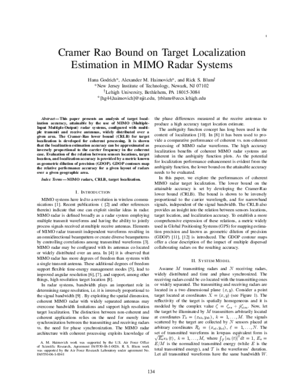 (PDF) Cramer Rao bound on target localization estimation in MIMO radar ...