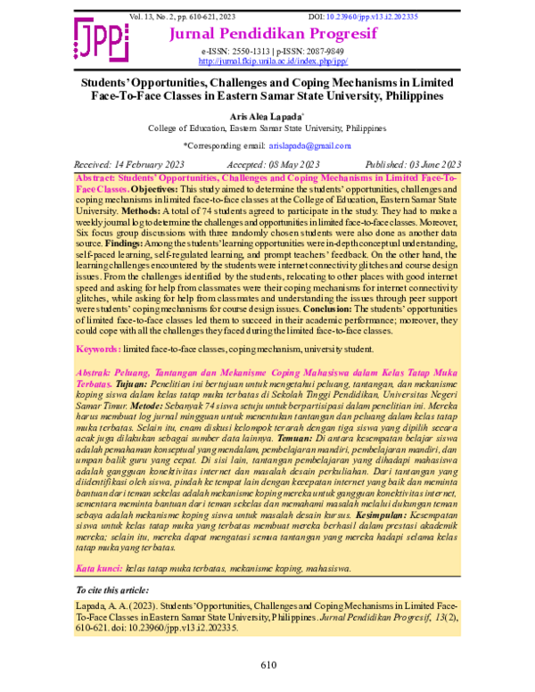 (PDF) Students' Opportunities, Challenges and Coping Mechanisms in ...