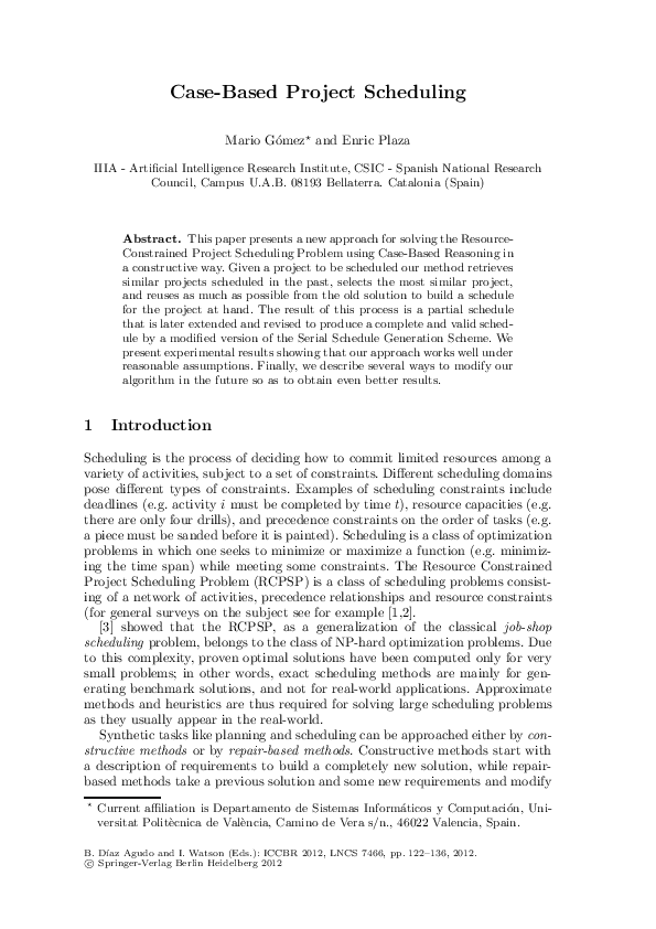 (PDF) Case-Based Project Scheduling