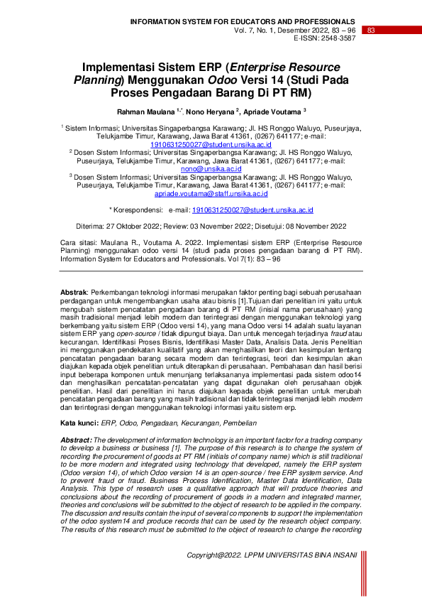 (PDF) Implementasi sistem ERP (Enterprise Resource Planning) menggunakan odoo versi 14 (studi ...