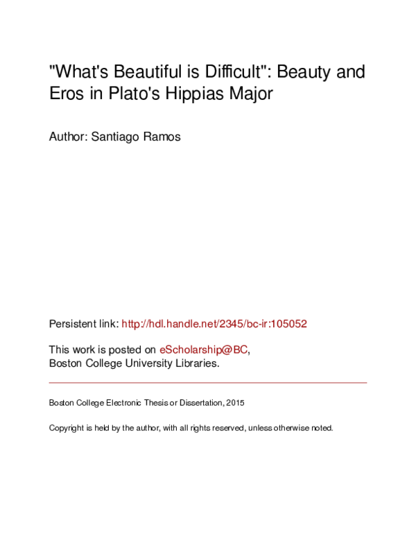 (PDF) What's Beautiful is Difficult": Beauty and Eros in Plato's ...
