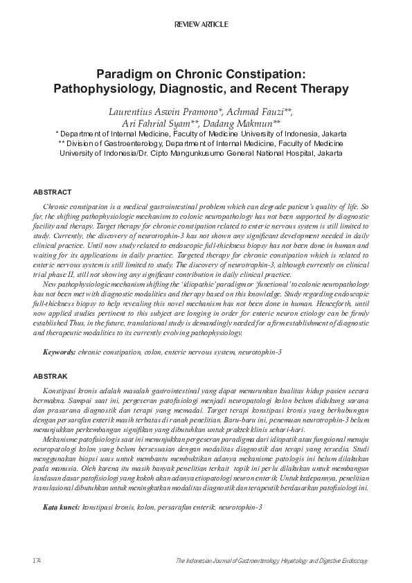(PDF) Paradigm on Chronic Constipation: Pathophysiology, Diagnostic ...