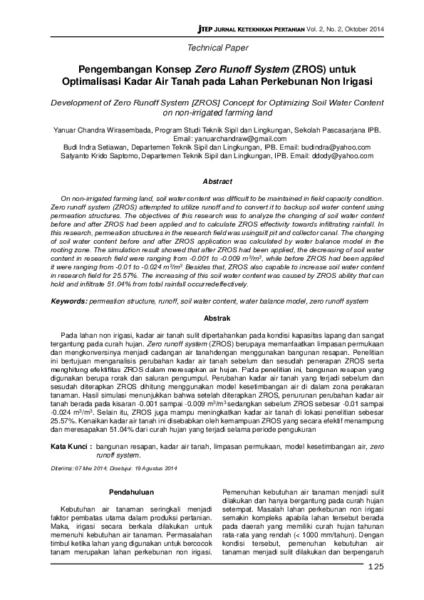 (PDF) Pengembangan Konsep Zero Runoff System (ZROS) untuk Optimalisasi Kadar Air Tanah pada ...