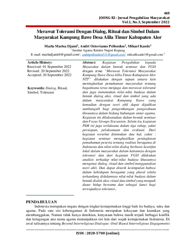 (PDF) Merawat Toleransi Dengan Dialogm Ritual dan Simbol Dalam ...
