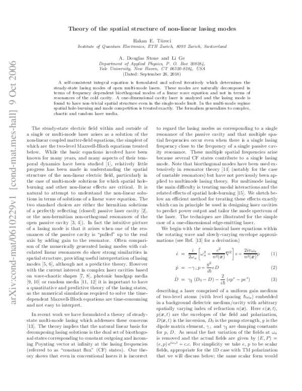 (PDF) Theory of the spatial structure of nonlinear lasing modes | Li Ge - Academia.edu