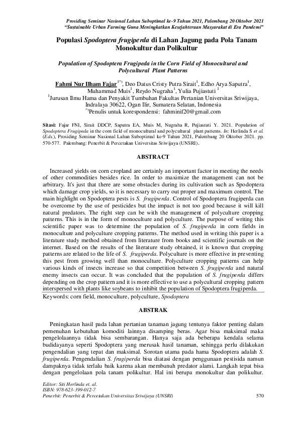 (PDF) Populasi Spodoptera frugiperda di Lahan Jagung pada Pola Tanam ...