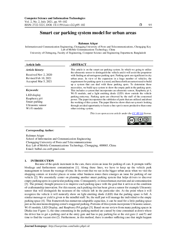 (PDF) Smart car parking system model for urban areas