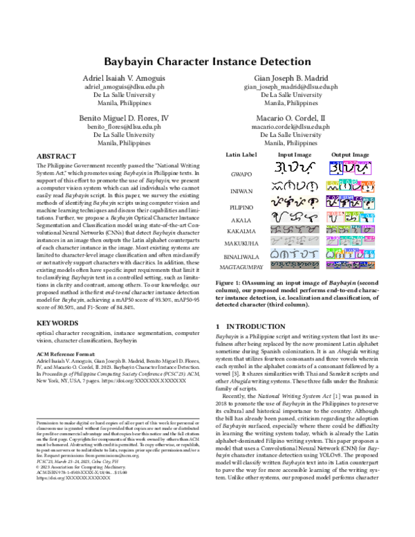 (PDF) Baybayin Character Instance Detection
