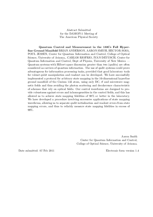 (PDF) Quantum Control and Measurement in the 133Cs Full Hyperfine ...