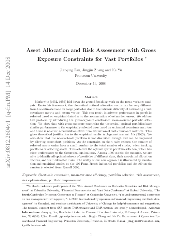(PDF) Asset Allocation and Risk Assessment with Gross Exposure ...