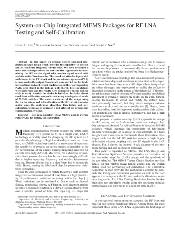 (PDF) System-on-Chip Integrated MEMS Packages for RF LNA Testing and ...