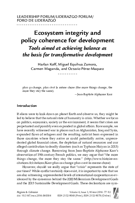 (PDF) Ecosystem integrity and policy coherence for development: Tools ...