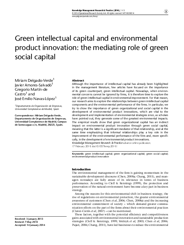 (PDF) Green intellectual capital and environmental product innovation: the mediating role of ...