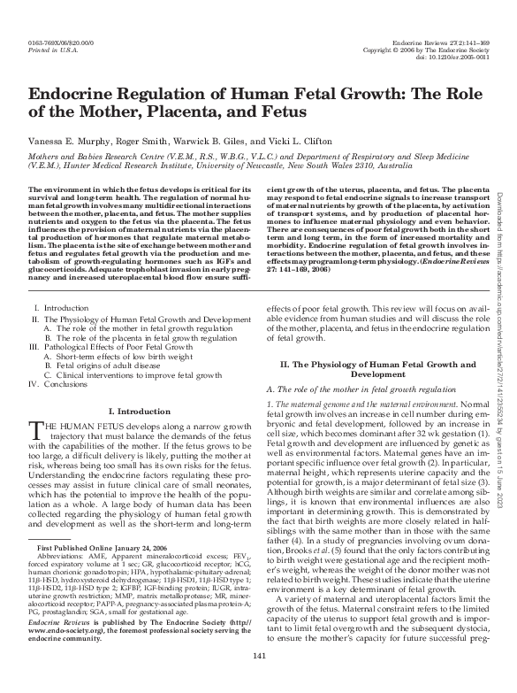(PDF) Endocrine Regulation of Human Fetal Growth: The Role of the ...