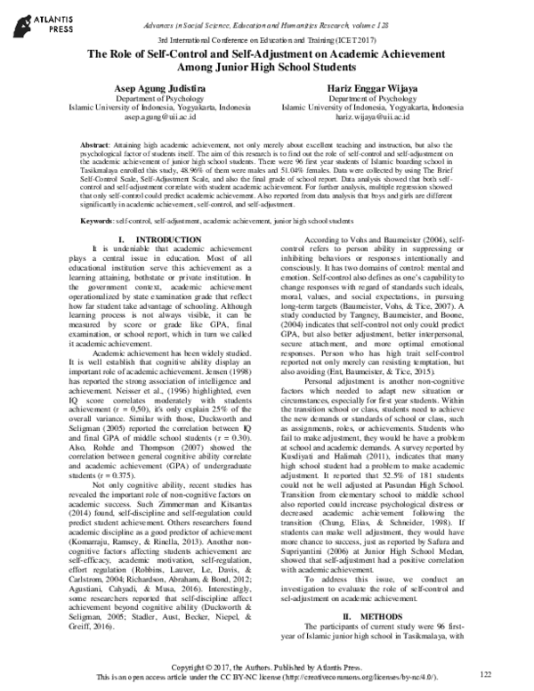 (PDF) The Role of Self-Control and Self-Adjustment on Academic ...