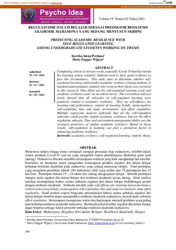 (PDF) Regulasi Diri dalam Belajar Sebagai Prediktor Resiliensi Akademik Mahasiswa yang Sedang ...