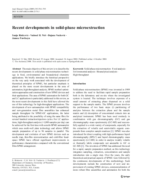 (PDF) Recent developments in solid-phase microextraction