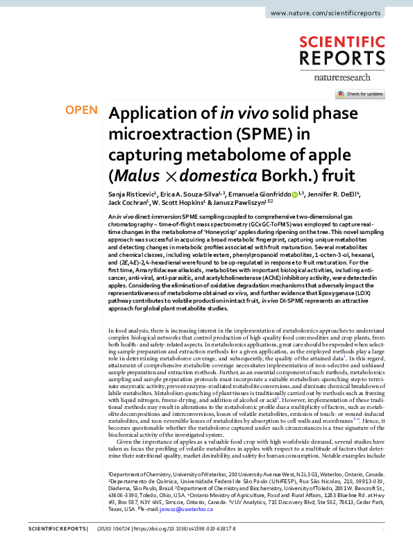 Pdf Application Of In Vivo Solid Phase Microextraction In Environmental Analysis