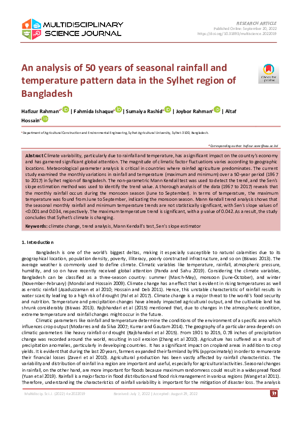 An analysis of 50 years of seasonal rainfall and temperature pattern ...