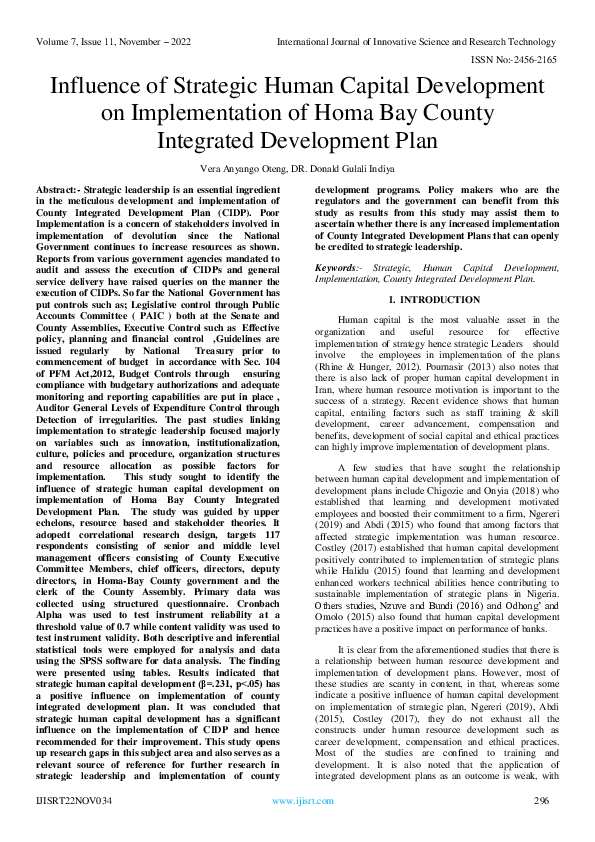 (PDF) Influence of Strategic Human Capital Development on ...