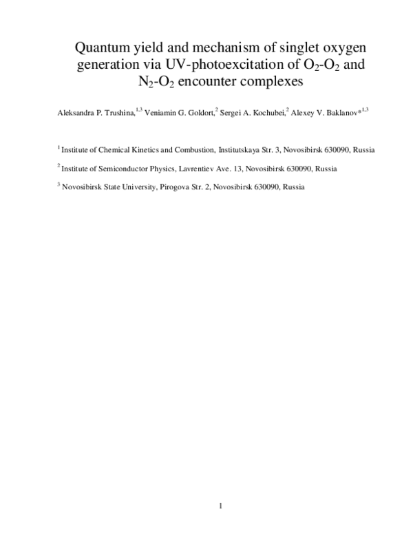(PDF) Quantum Yield and Mechanism of Singlet Oxygen Generation via UV ...