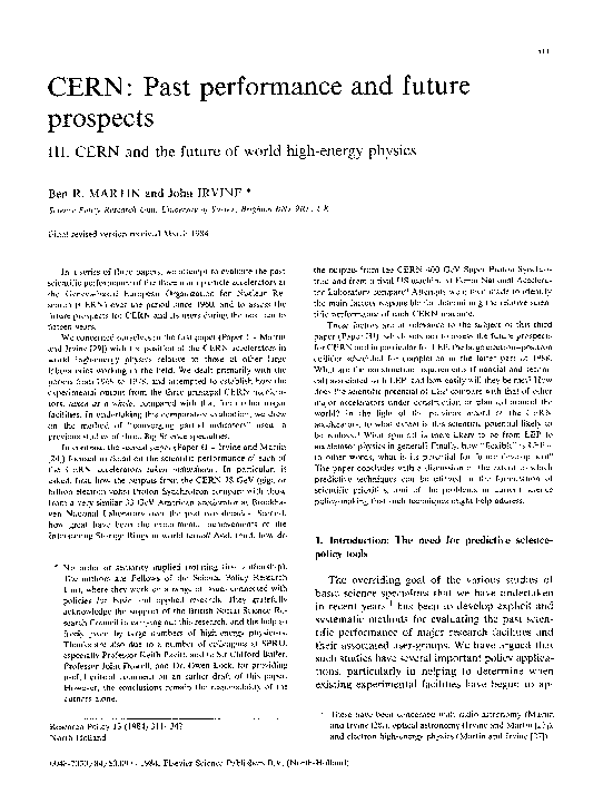 Pdf Cern Past Performance And Future Prospects