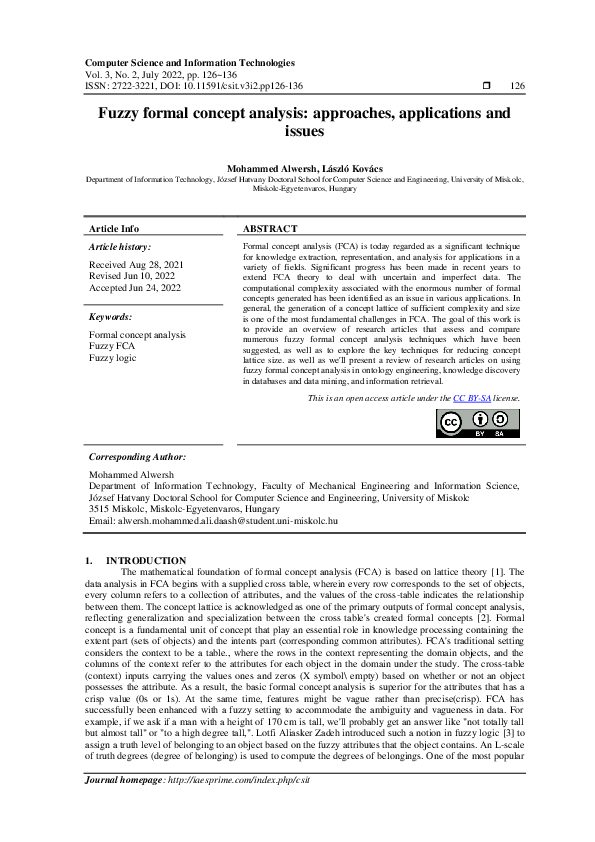 (PDF) Fuzzy formal concept analysis: approaches, applications and issues
