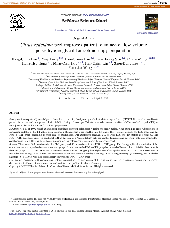 (PDF) Citrus reticulata peel improves patient tolerance of low-volume ...